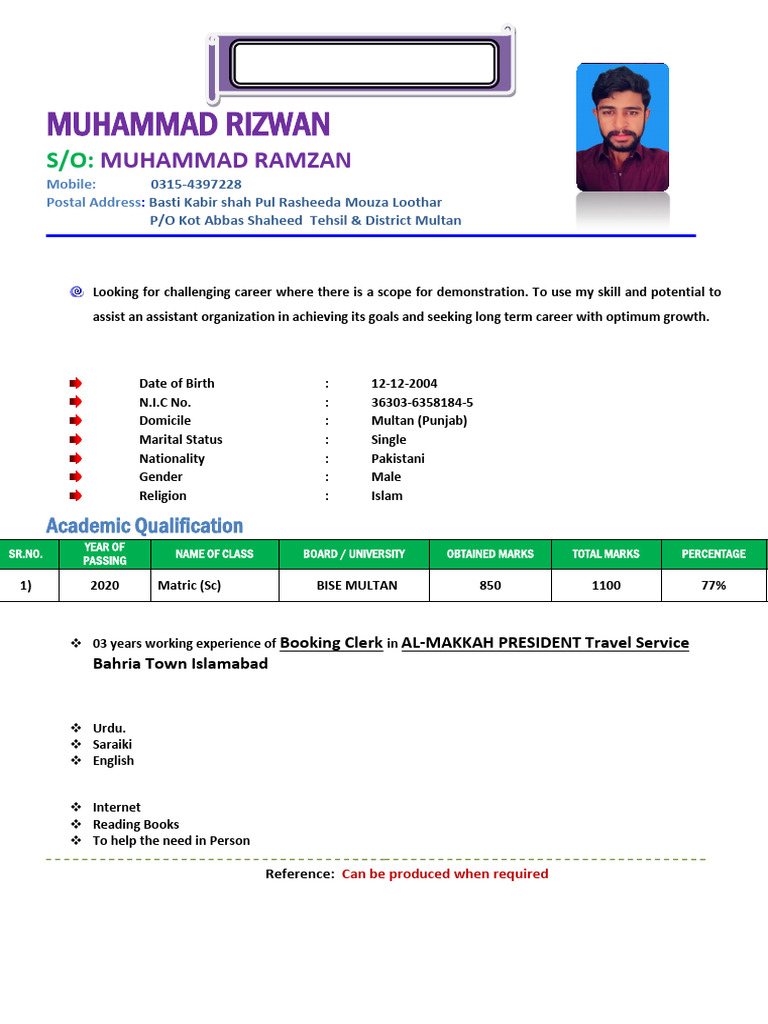 M rizwan Cv | PDF