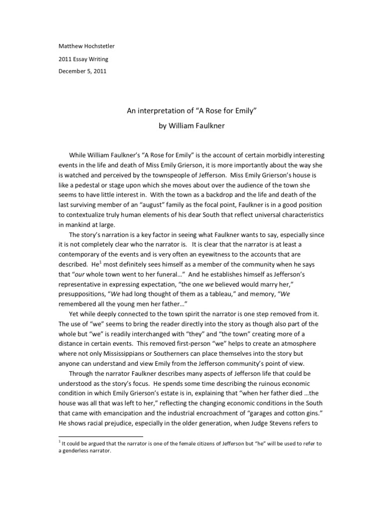 An Interpretation of "A Rose For Emily" by William Faulkner | PDF ...