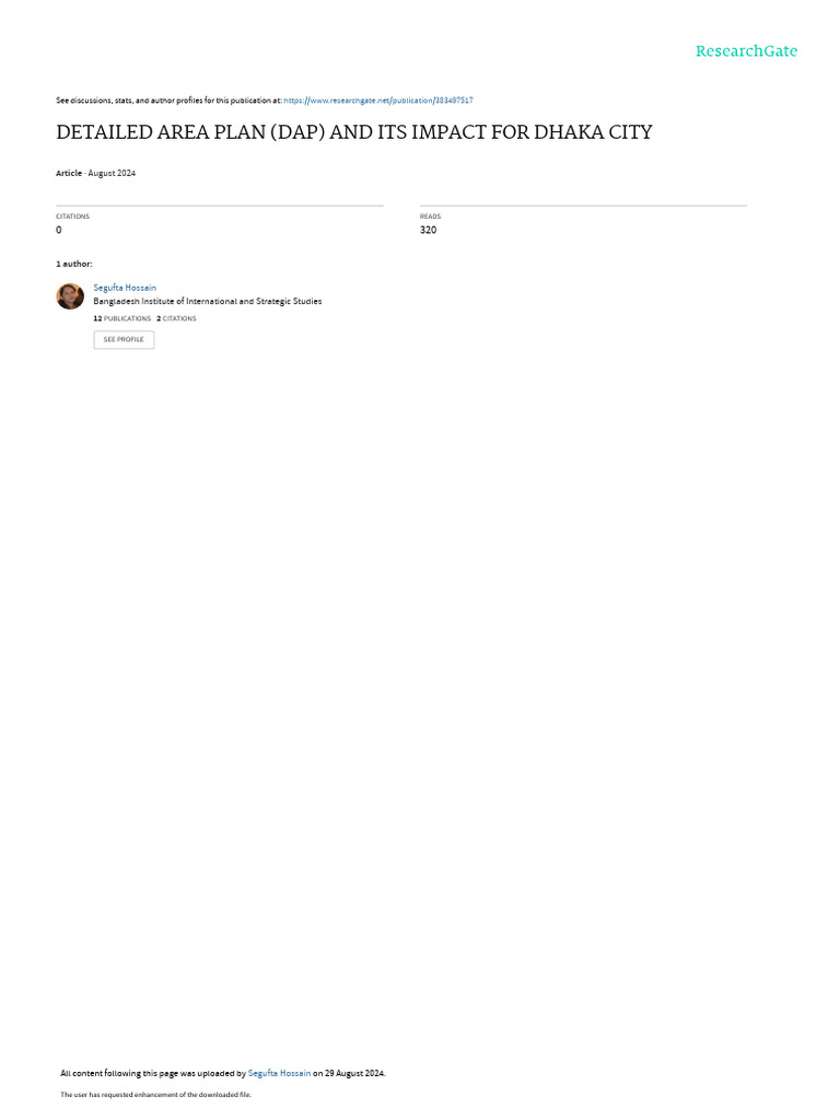 Detailed Area Plan (Dap) and Its Impact For Dhaka City: August 2024 | PDF | Dhaka | World Politics