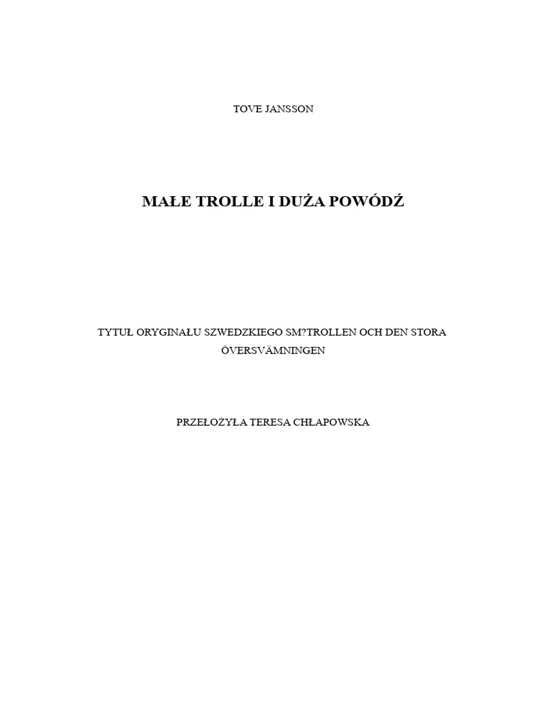 Małe Trolle I Duża Powódź (Tom 1) | PDF