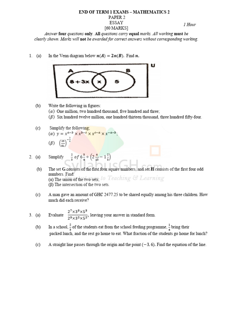 2024 B8 End of Term 1 Exams Mathematics 2 | PDF | Mathematics
