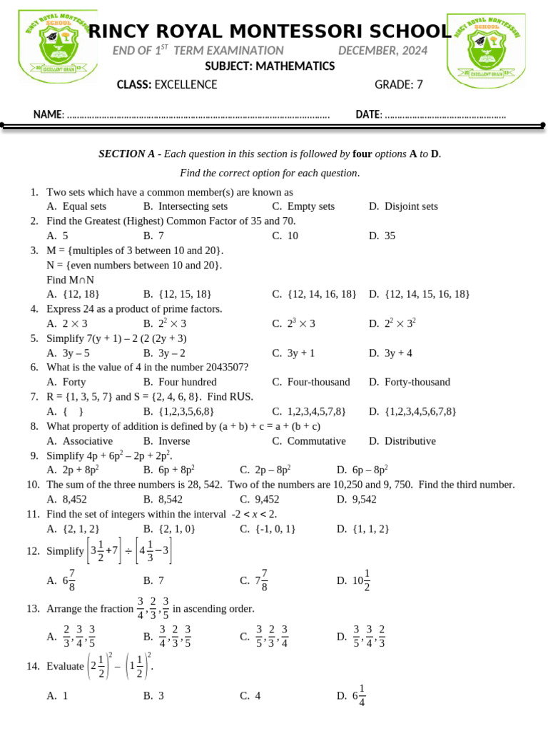 1 EOT MATHS G7 | PDF | Shape | Elementary Mathematics