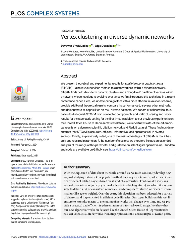 Vertex clustering in diverse dynamic networks | PDF | Cluster Analysis | Vertex (Graph Theory)