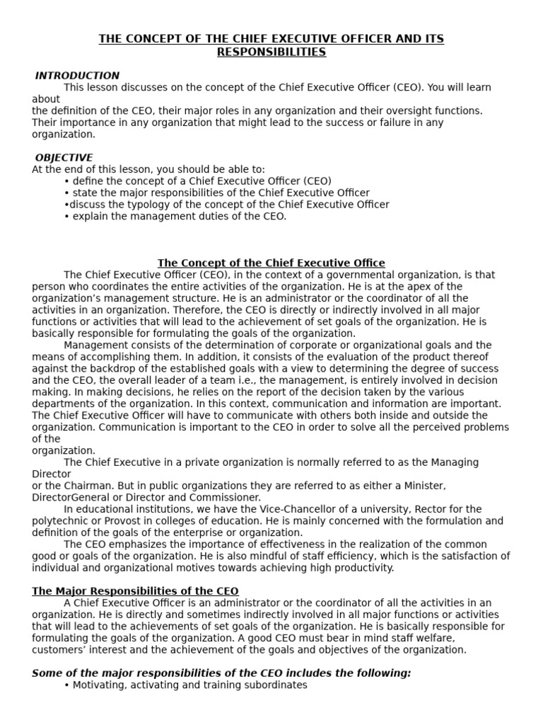 Understanding the CEO's Role and Duties | PDF | Leadership | Heads Of State