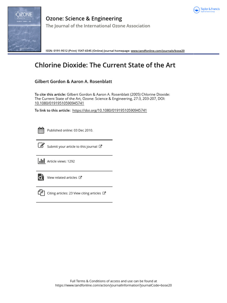 Chlorine Dioxide The Current State of The Art | PDF | Chlorine | Chemistry