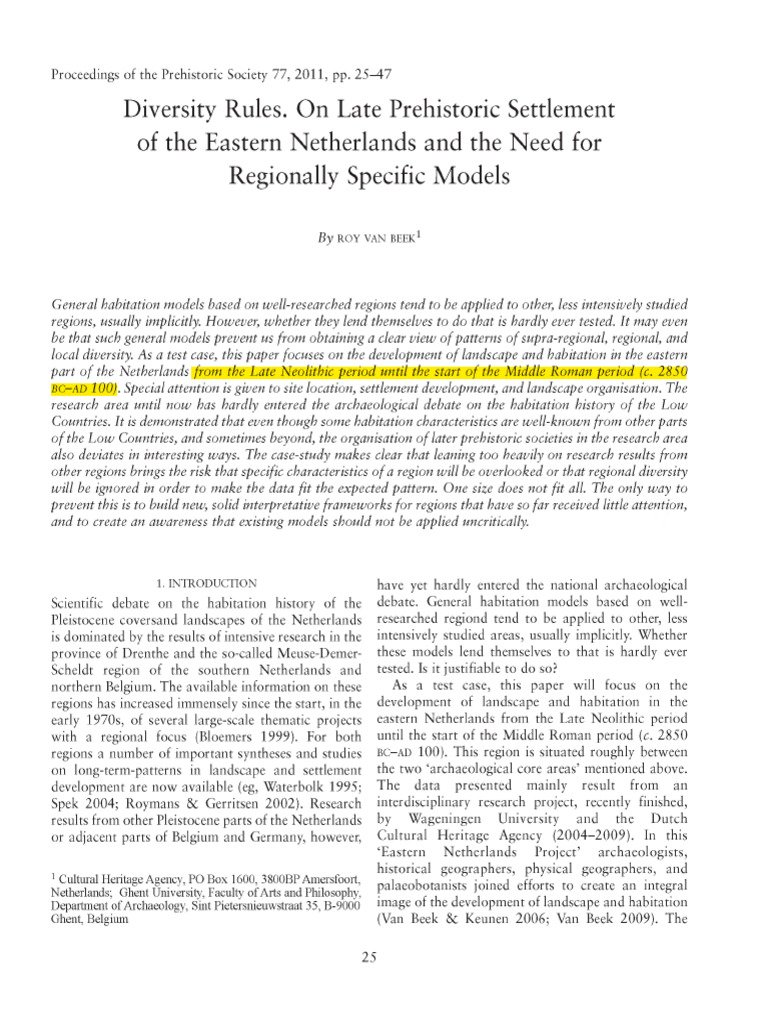 Van Beek R. Diversity Rules. On Late Prehistoric Settlement of The ...