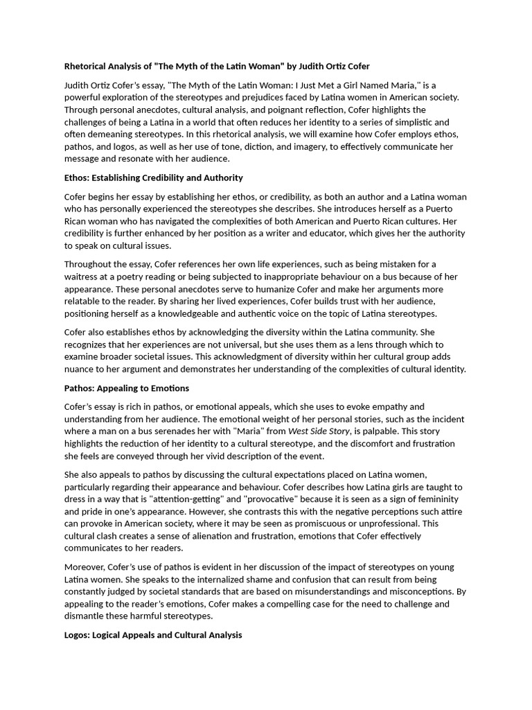 the myth of the latina woman judith ortiz | PDF | Stereotypes | Reason