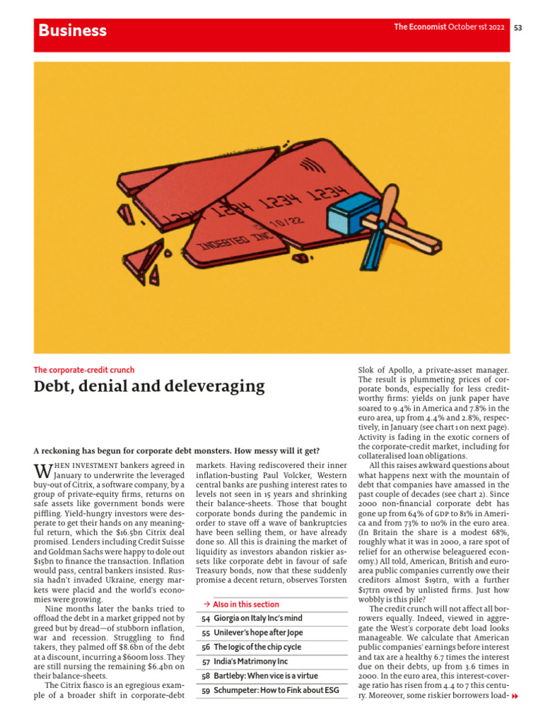 Corporate debt monsters_The Economist_Oct 1 | PDF | High Yield Debt | Debt