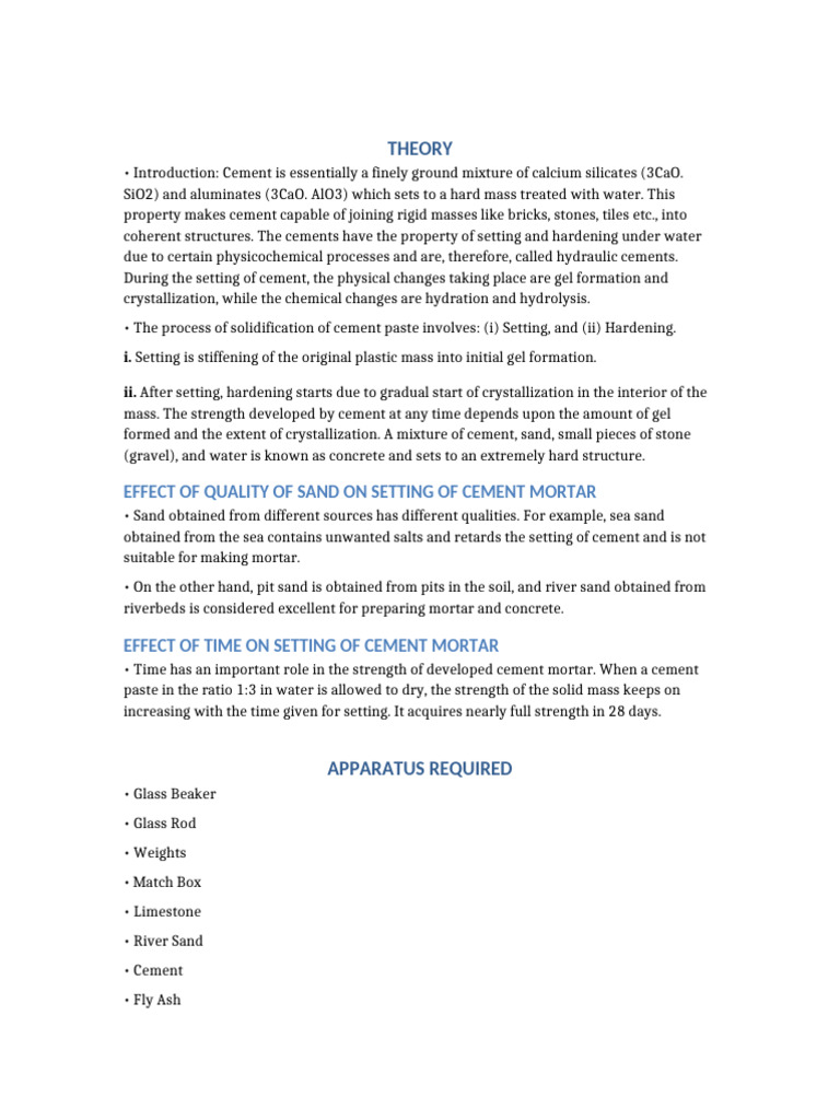 Cement Setting Theory | PDF