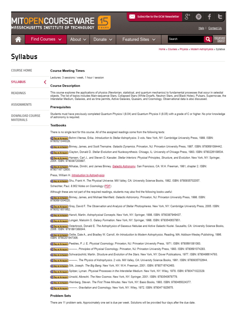 MIT Modern Astrophysics Syllabus | PDF | Stars | Astrophysics