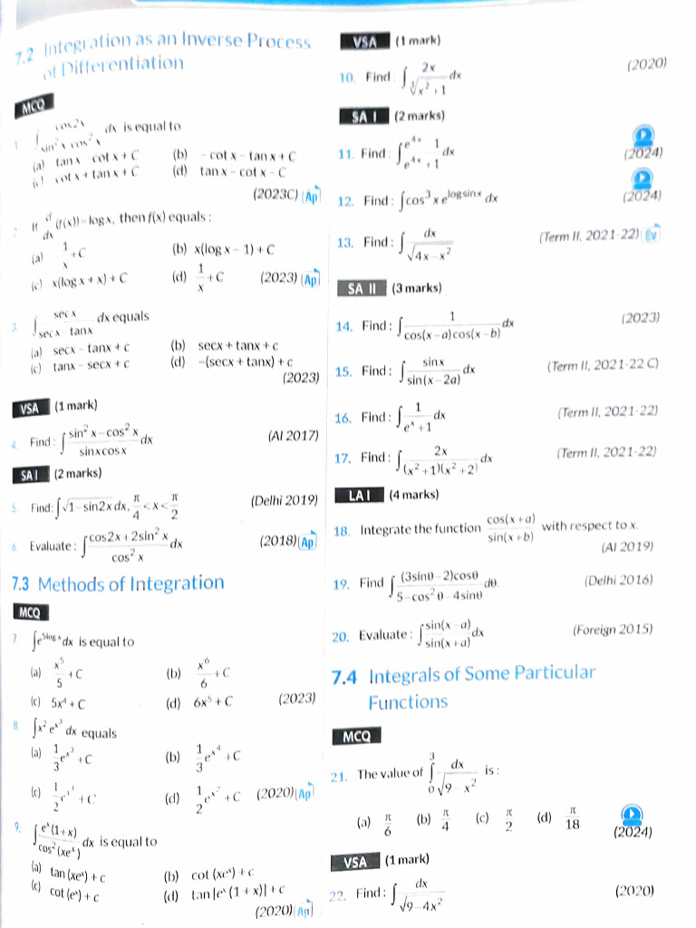 Integrals Practise Questions 17-Dec-2024 | PDF | Analysis | Algebra