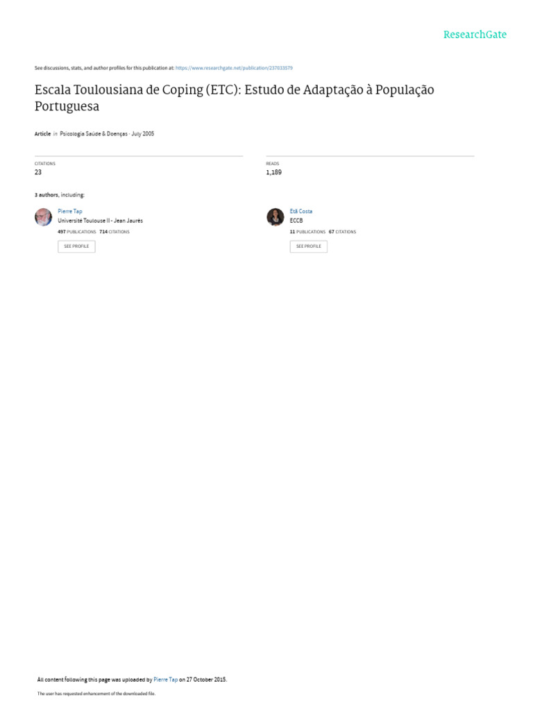 Escala Toulousiana de Coping ETC Estudo de Adaptac | PDF | Emoções ...