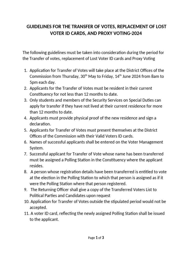 Guidelines on Transfer & Replacement & Proxy | PDF | Proxy Voting | Voting