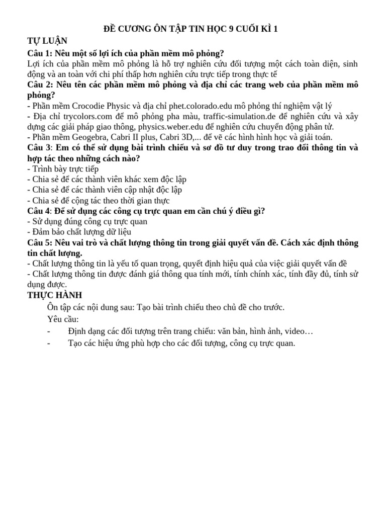 Đề Cương Tin Học 9 Hki - nh24-25 | PDF