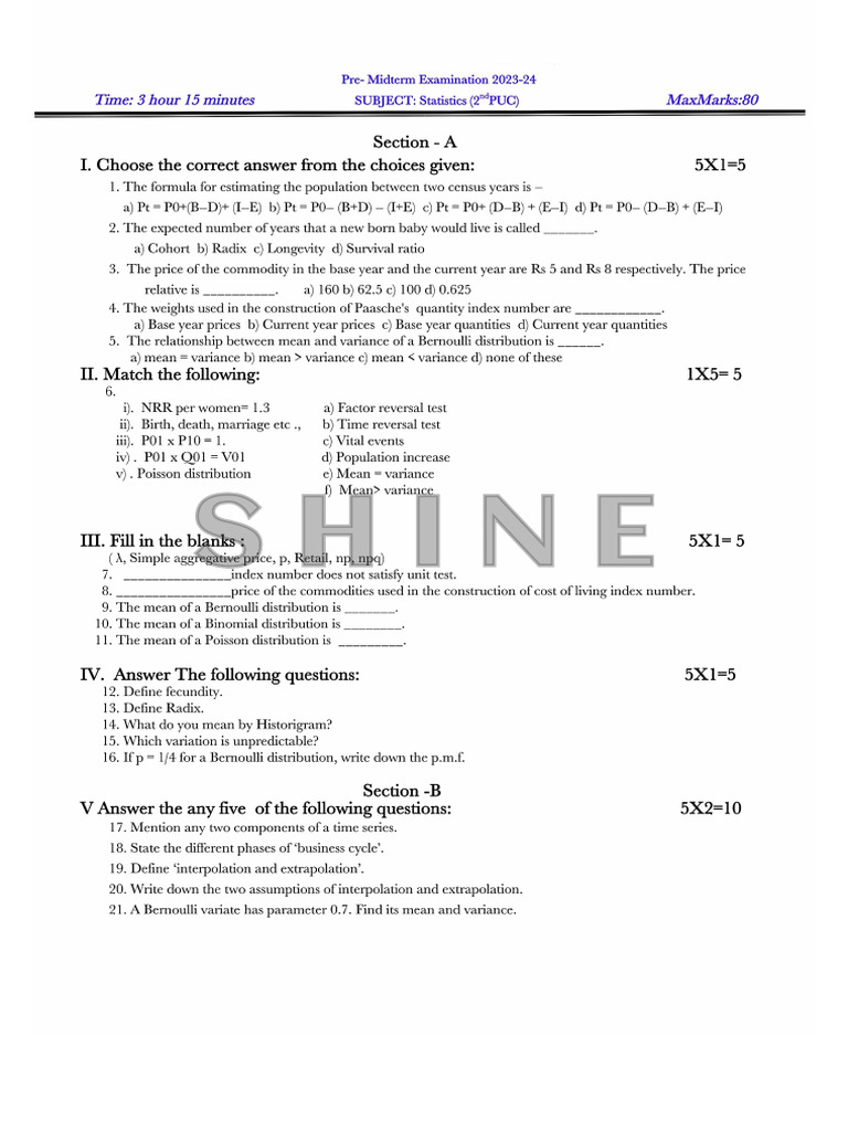 31 Statistics IIPU Midterm 2023 | PDF