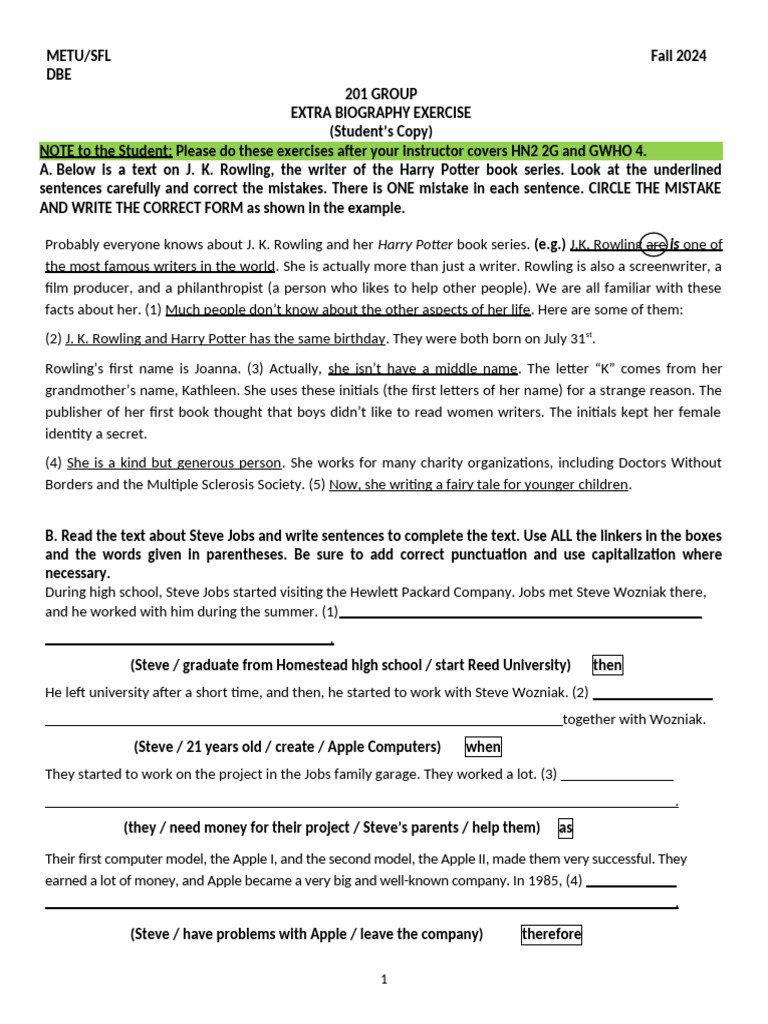 201 Extra Biography Exercise Student | PDF | Apple Inc. | J. K. Rowling