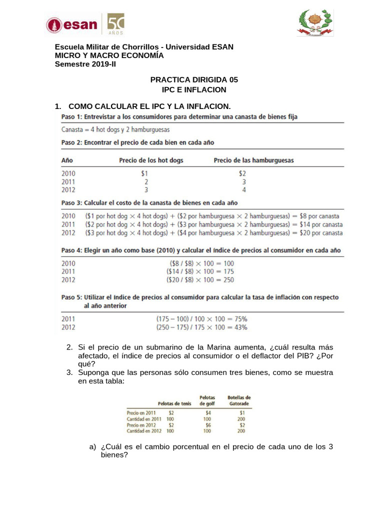 PRACTICA DIRIGIDA 05 - IPC E INFLACION - MICRO Y MACRO ECONOMÍA - AGO SEP 2019 | PDF | Inflación ...