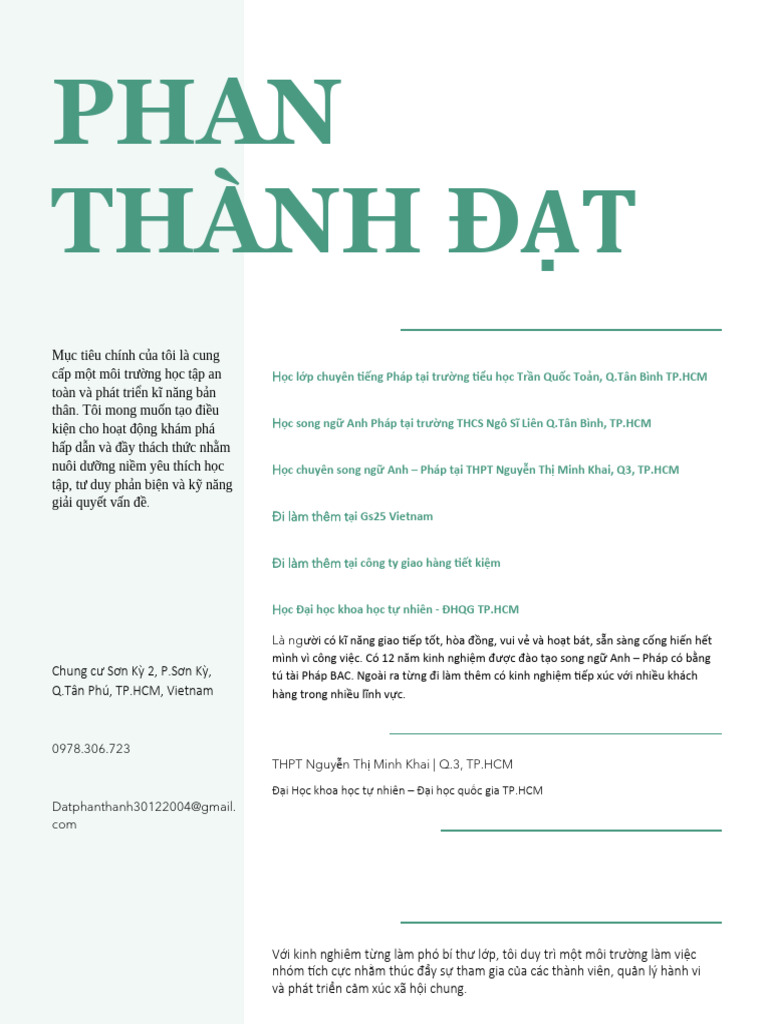 PHAN THÀNH ĐẠT CV 2024 . 1 | PDF
