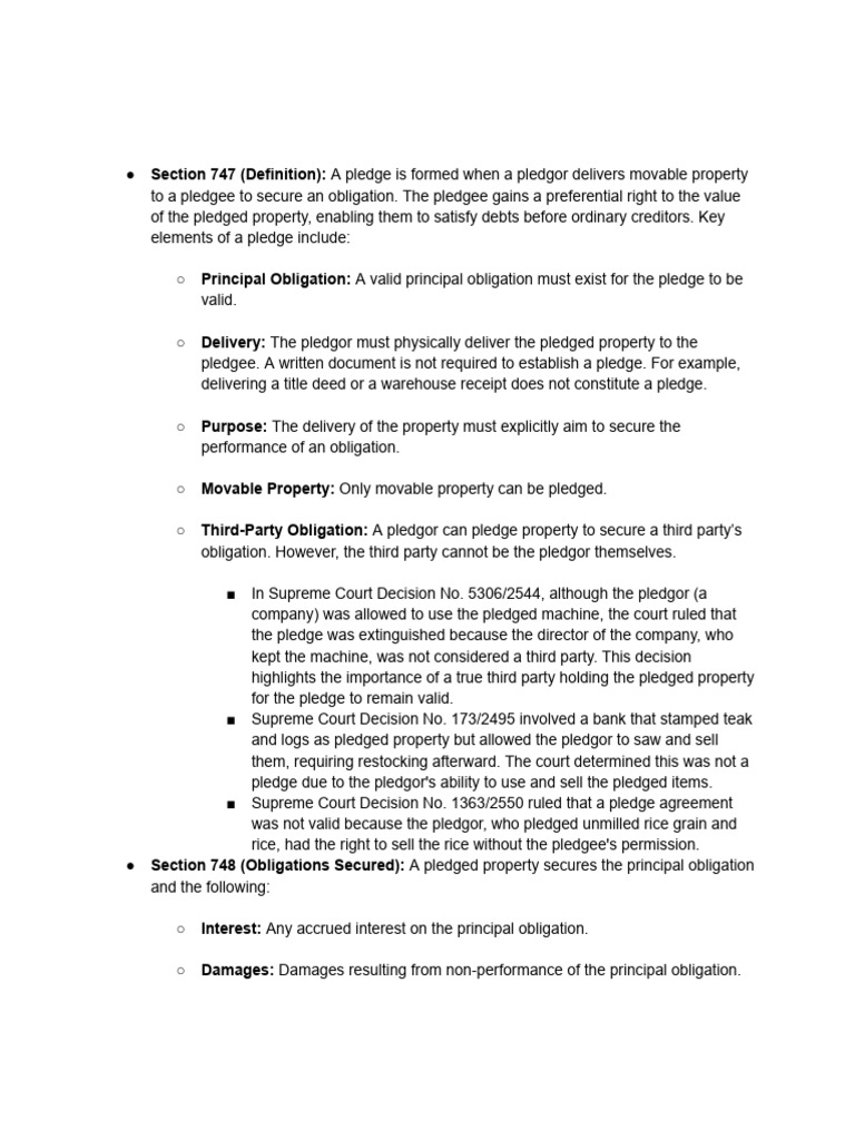 Thai - Pledge Law (Summarize) | PDF | Expense | Property