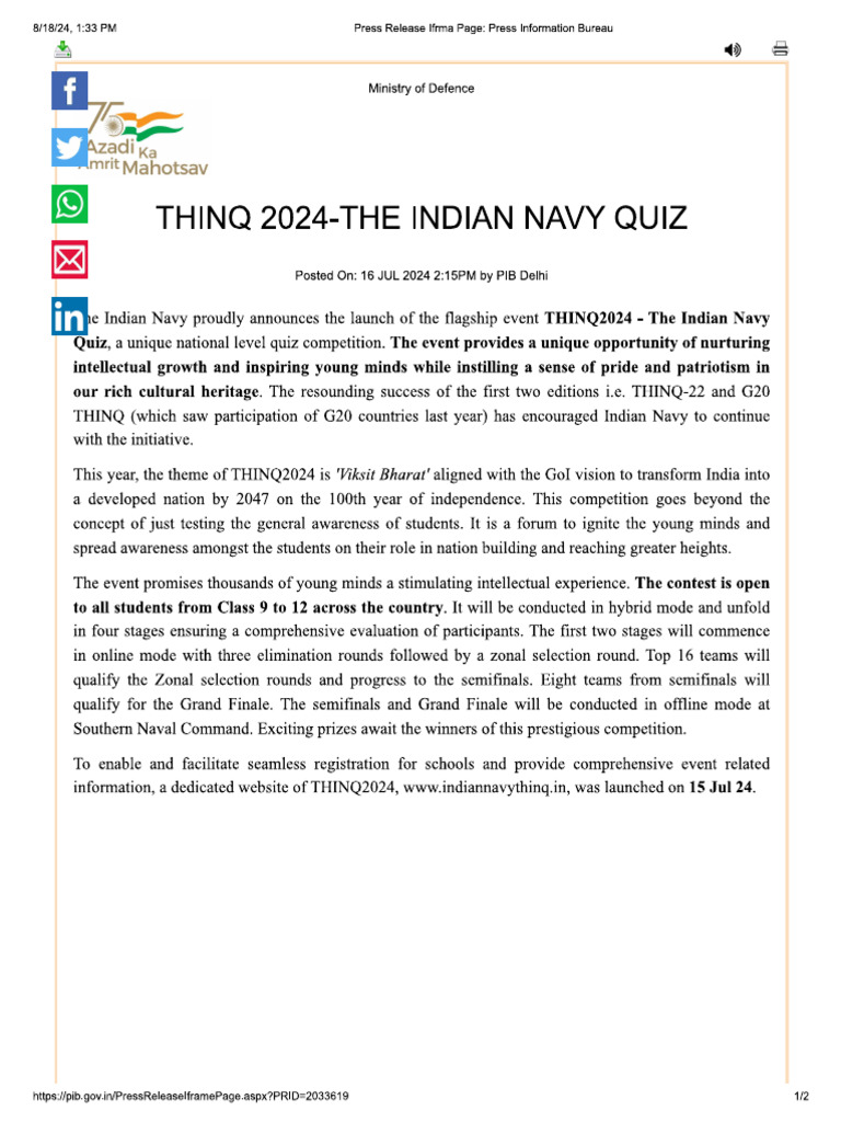 Indian Navy-Quiz 2024 | PDF