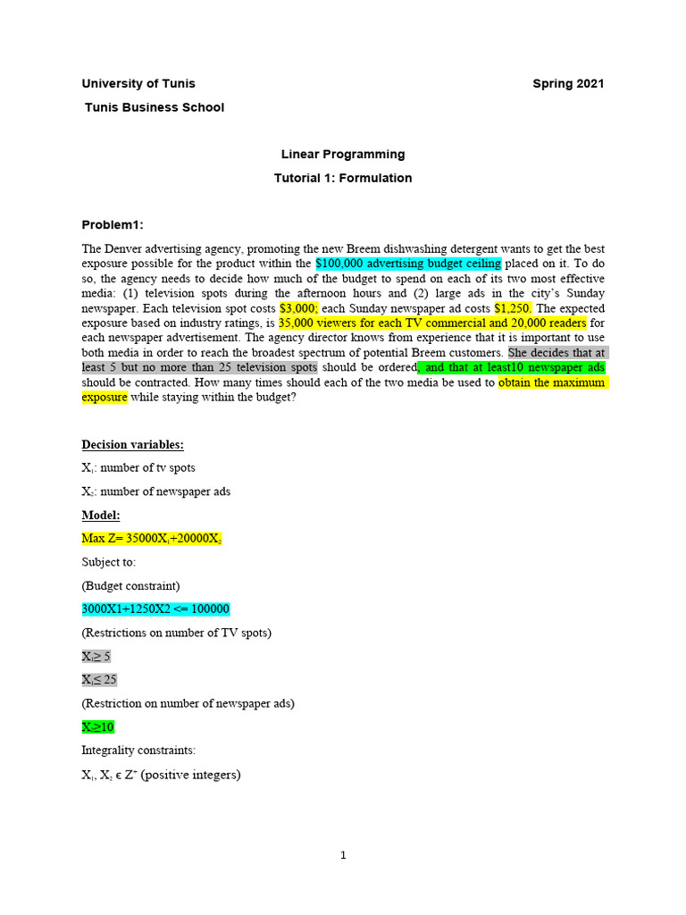 Linear Programming Problem Formulations | PDF | Profit (Economics ...