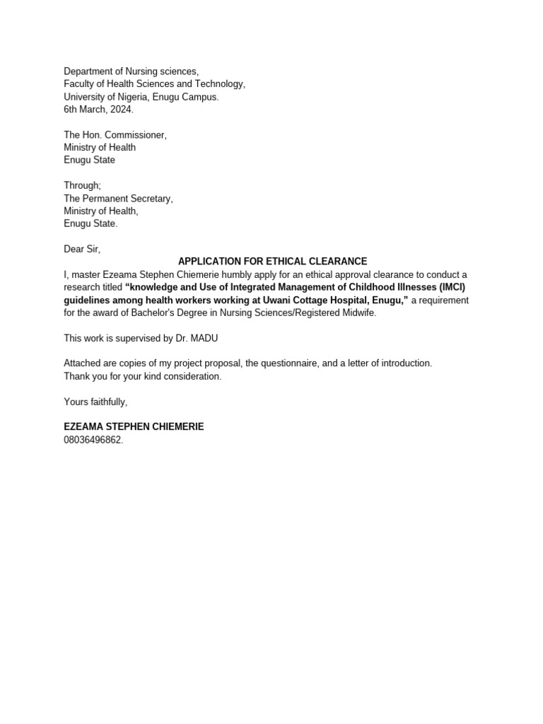 Letter For Ethical Clearance | PDF