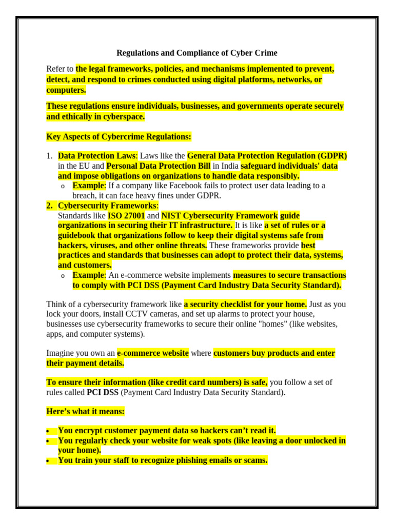 Cyber Crime Regulations and Compliance Guide | PDF | Security ...