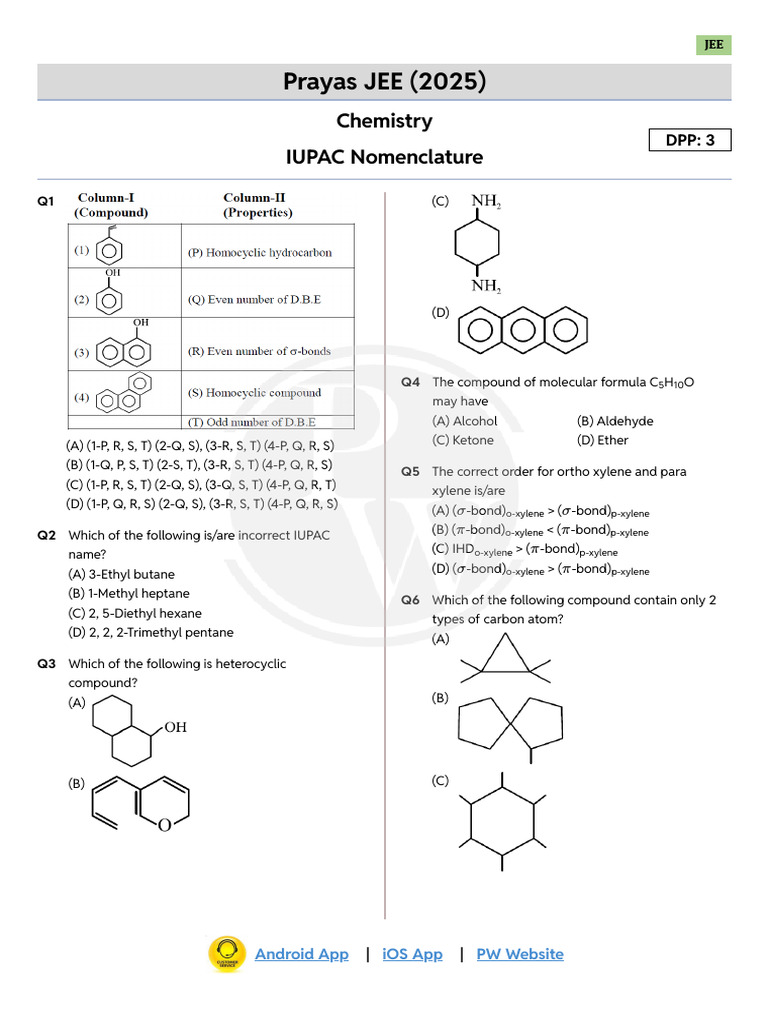 IUPAC Nomenclature _ DPP 03 (of Lec 05) __ Prayas JEE 2025 | PDF | International Union Of Pure ...