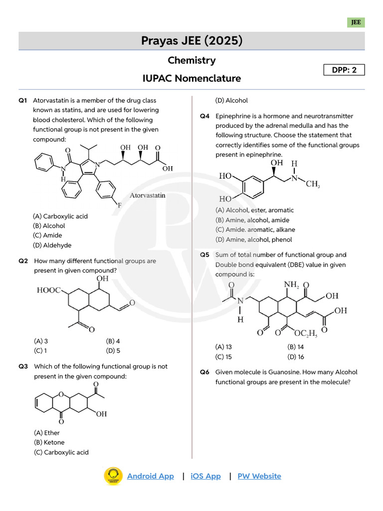 IUPAC Nomenclature - DPP 02 (Of Lec 04) - Prayas JEE 2025 | PDF | Functional Group | Amide