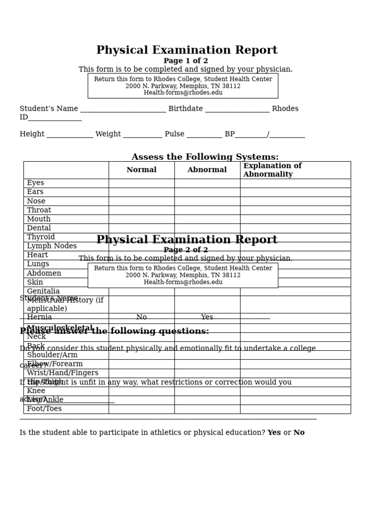 Physical Examination Report | PDF | Musculoskeletal System | Human Anatomy