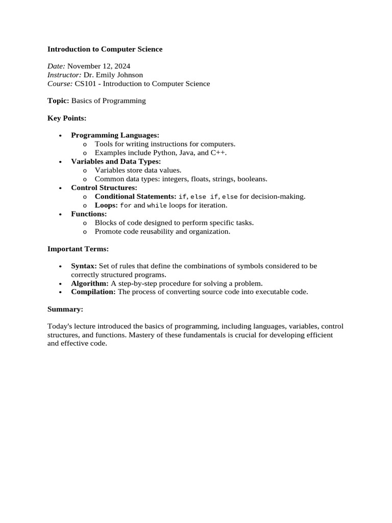 Introduction to Computer Science | PDF Introduction to Computer Science | PDF