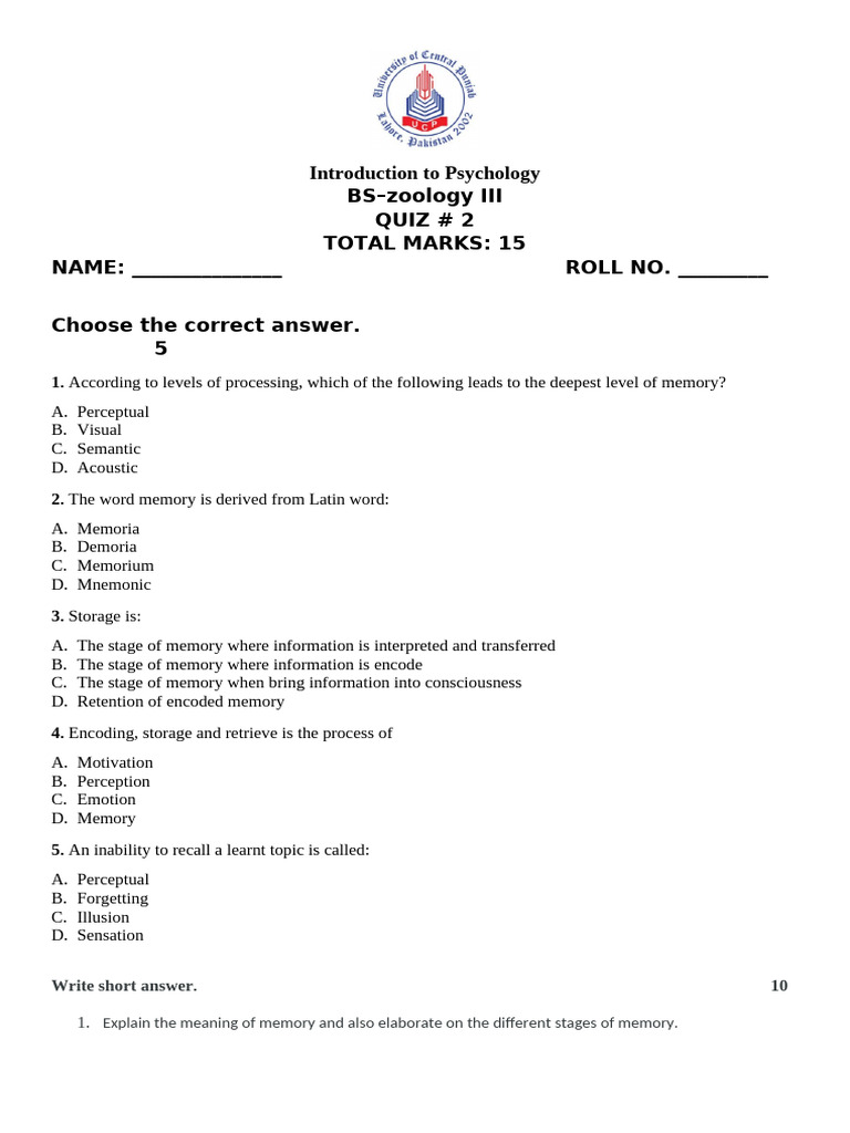 Quiz Memory | PDF