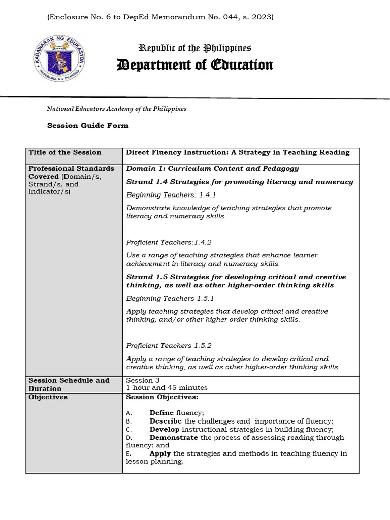 SESSION 3 | PDF | Fluency | Reading Comprehension