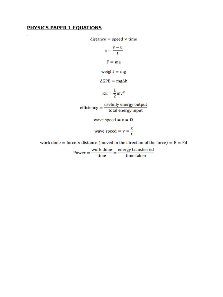 Physics Paper 1 Equations | PDF