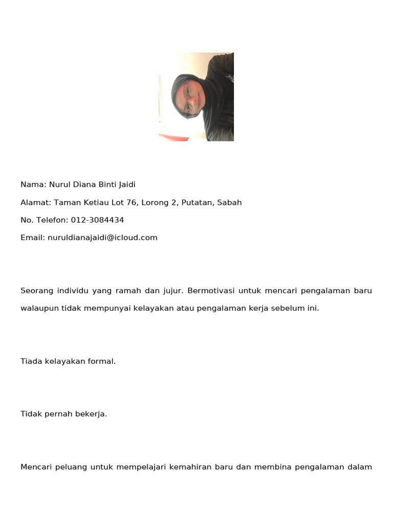 Resume Nurul Diana With Image | PDF