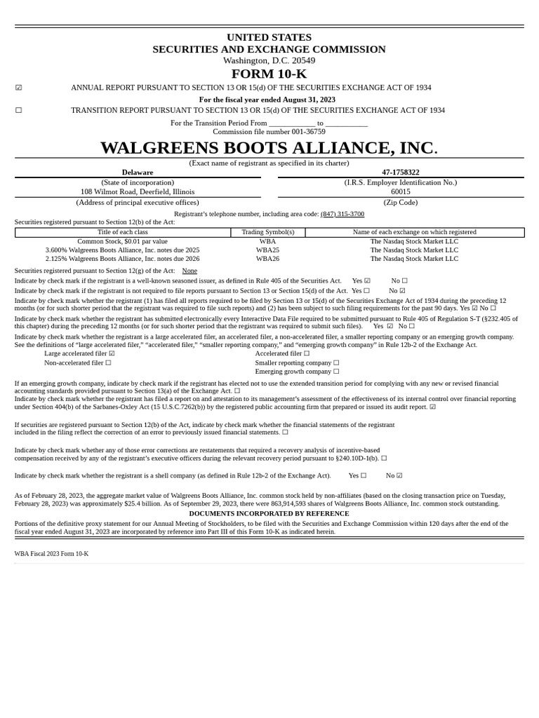 Walgreens Fiscal 2023 10-K | PDF | Form 10 K | Medicare (United States)