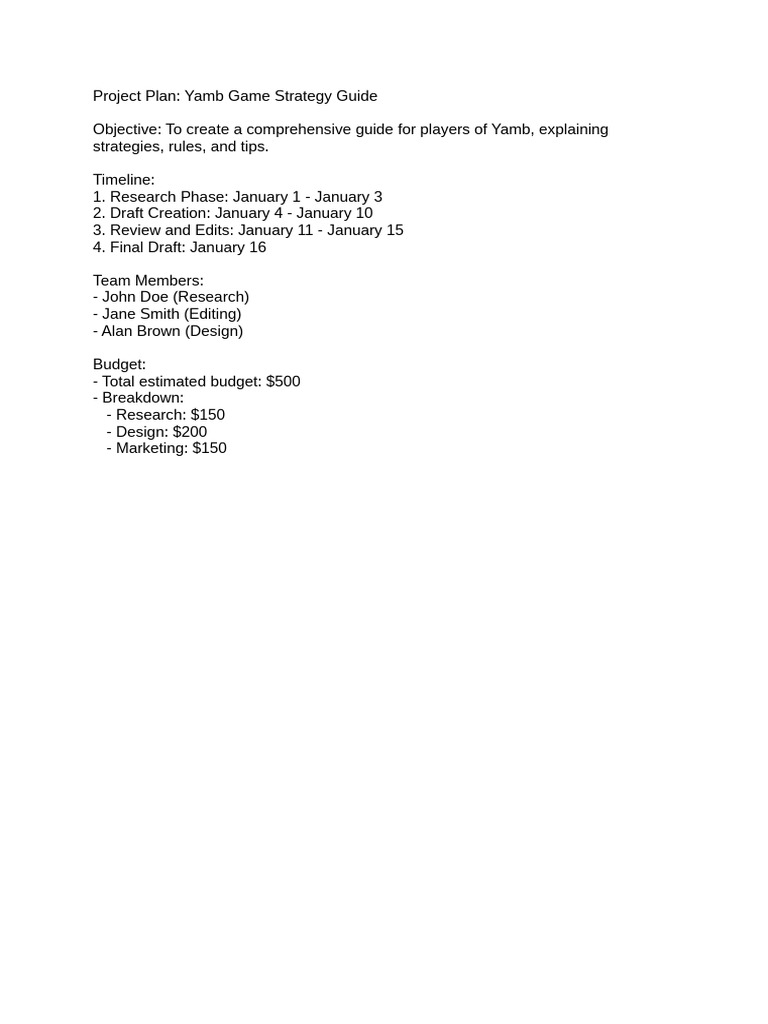 Project Plan Outline | PDF