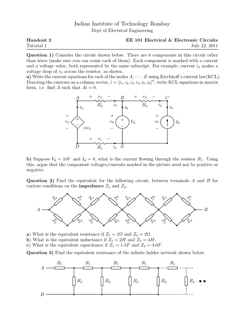 tut1 | PDF | Electrical Network | Voltage