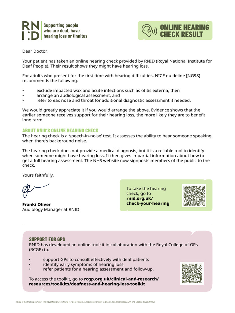 Hearing Check Letter 2023 | PDF | Hearing Loss | Deafness