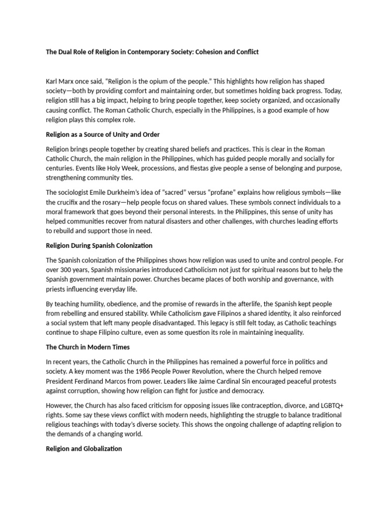 The Dual Role of Religion in Contemporary Society | PDF | Catholic ... The Dual Role of Religion in Contemporary Society | PDF | Catholic ...