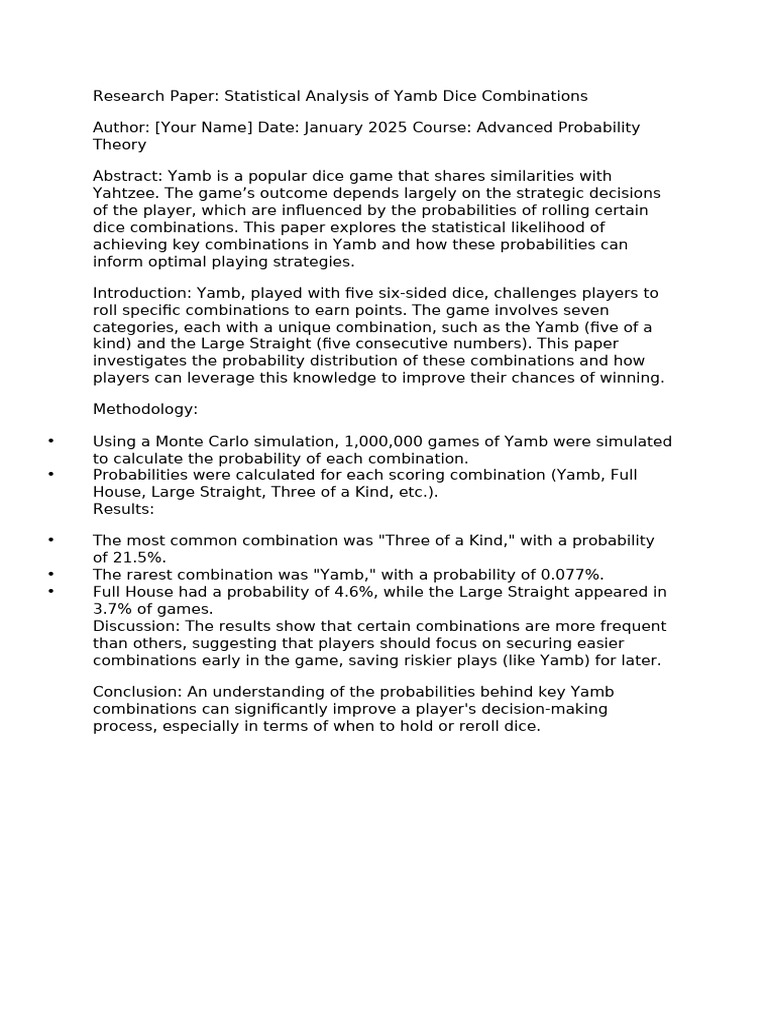 Notes On Yamb Game | PDF
