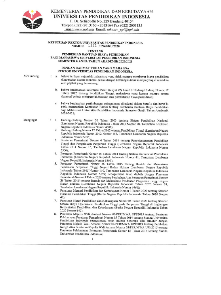 Recovered - 1221UN40KU2020 Pemberian Bantuan Biaya Penididkan Bagi Mahasiswa UPI Semester Ganjil ...