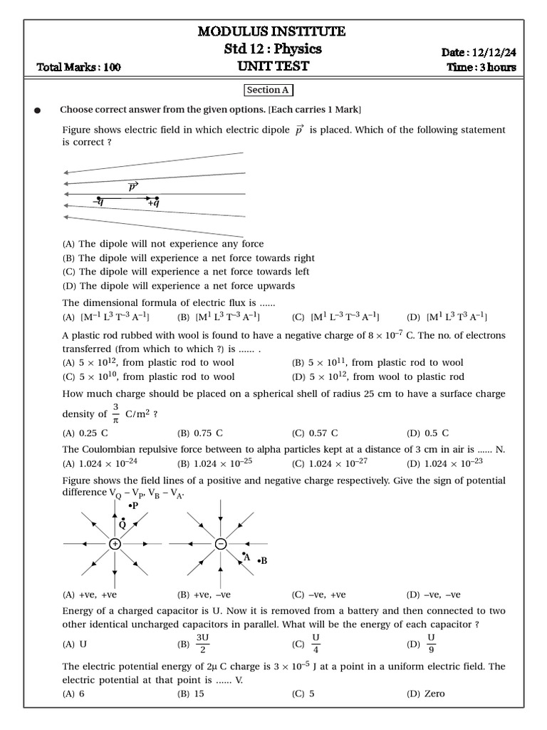 UNITTEST_D11-Dec-2024 | PDF | Electromagnetism | Physical Sciences UNITTEST_D11-Dec-2024 | PDF | Electromagnetism | Physical Sciences