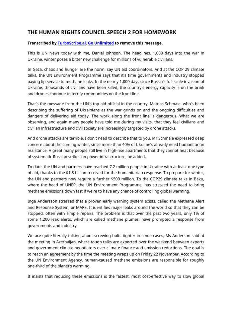 The Human Rights Council Speech | PDF | Climate Change | Ukraine