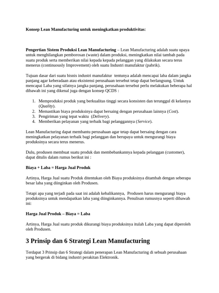 Konsep Lean Manufacturing Untuk Meningkatkan Produktivitas | PDF