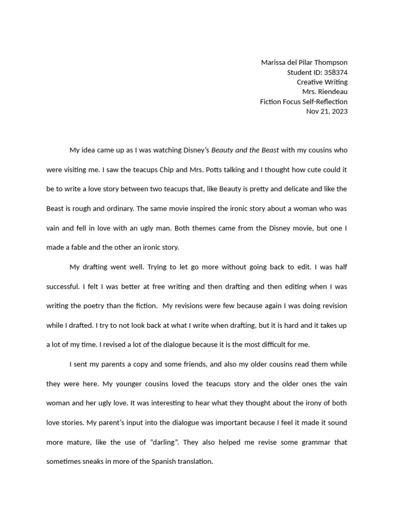 7.05 Fiction Focus Reflection - Marissa Thompson | PDF
