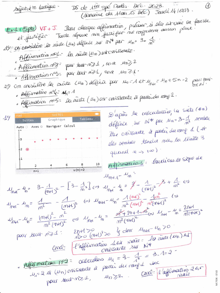 Corrigé DS 14 Déc 2023 Maths Sujet M Lartigue | PDF