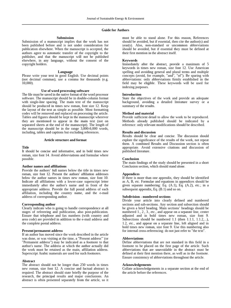 Guidelines For Authors JSEE 2018 | PDF | Note (Typography) | Times New ...