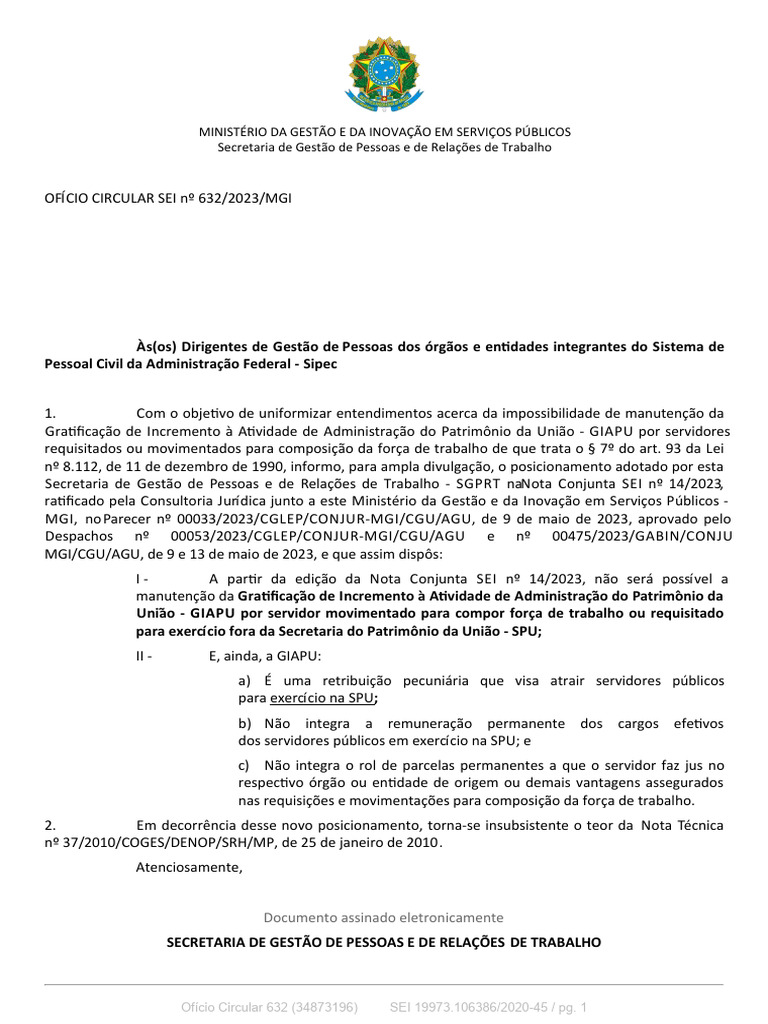OFÍCIO CIRCULAR SEI nº 632-2023-MGI | PDF | Gestão de recursos humanos ...