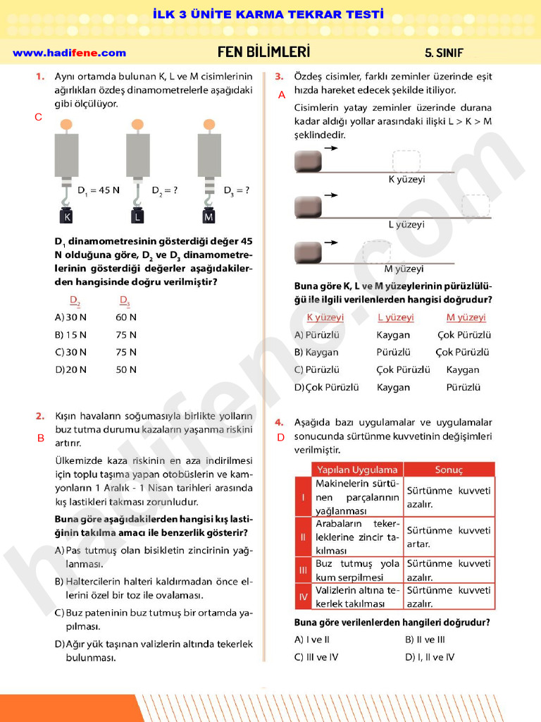 Ilk 3 Unite Tekrar Testi Cevap Anahtari 33929 | PDF
